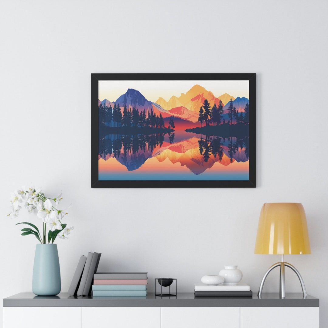 Sunset Serenity: Sunset Mountain Range and Lake Reflecting Symmetry ...