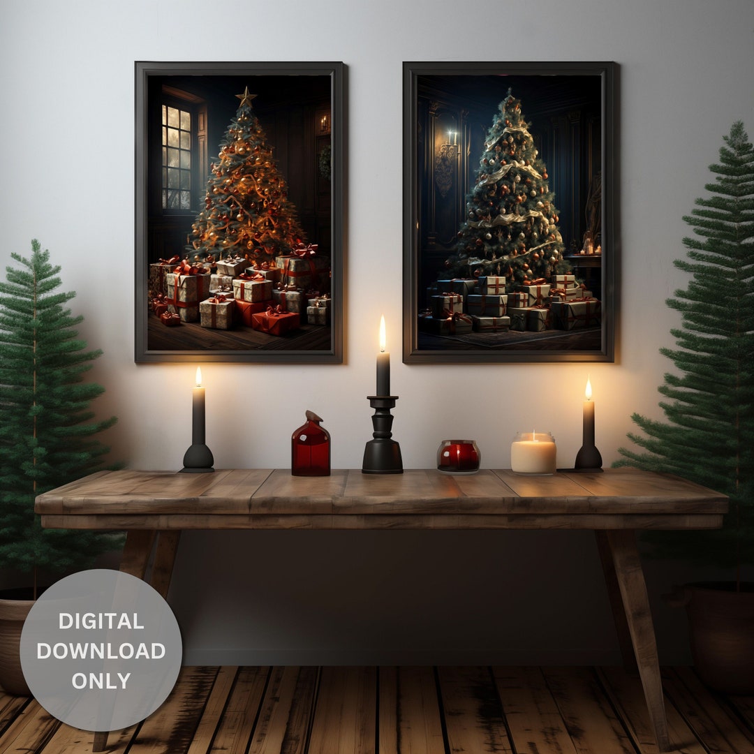 Four Festive Christmas Tree Posters - Digital Download, Christmas Wall ...