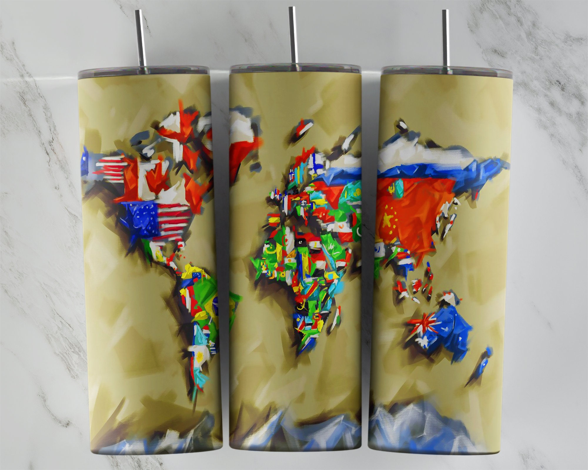 World Map Tumbler Design, 20 Oz Skinny Tumbler Design, Sublimation ...