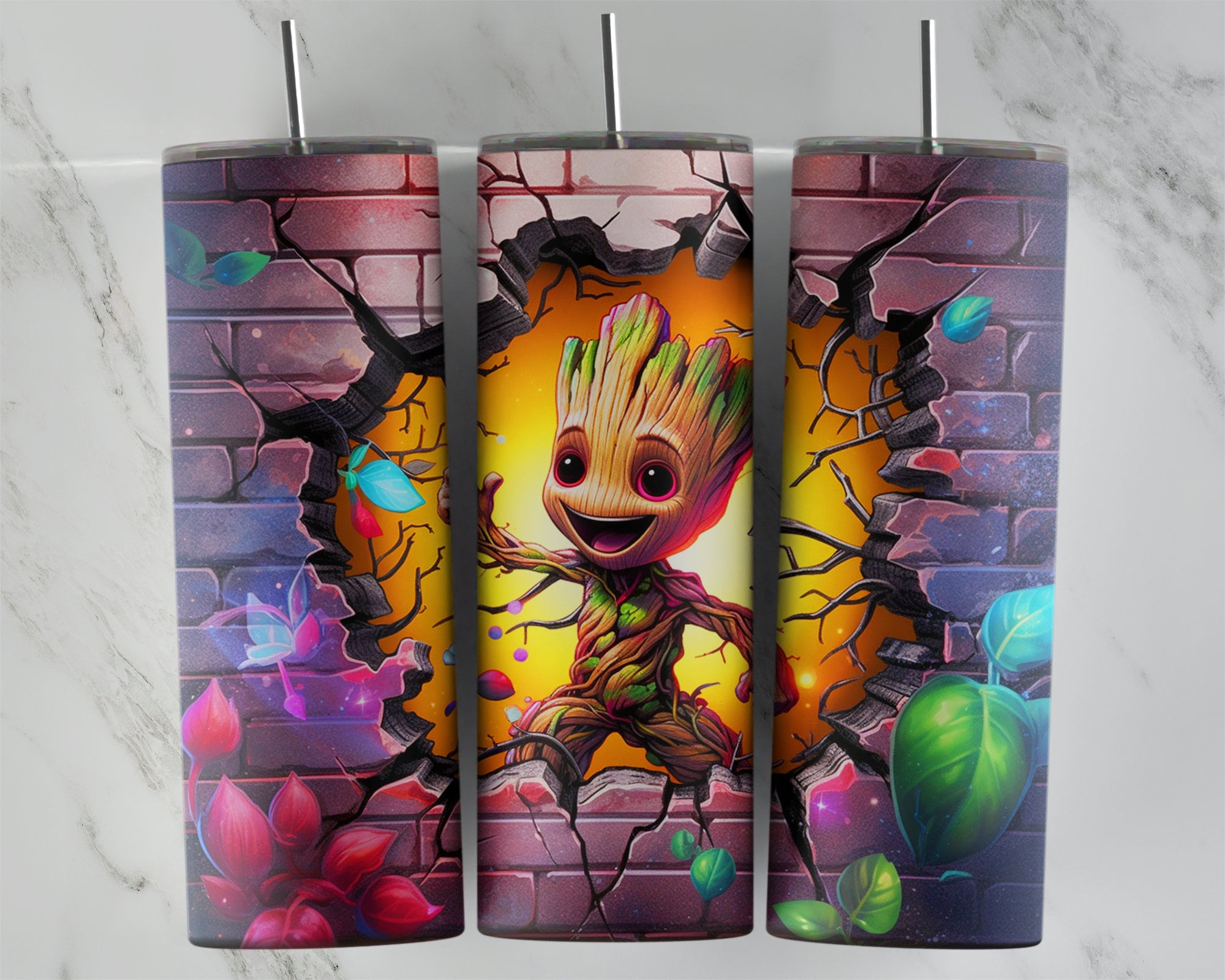 3D Inflated Groot Tumbler Design, 20 Oz Skinny Tumbler Design ...