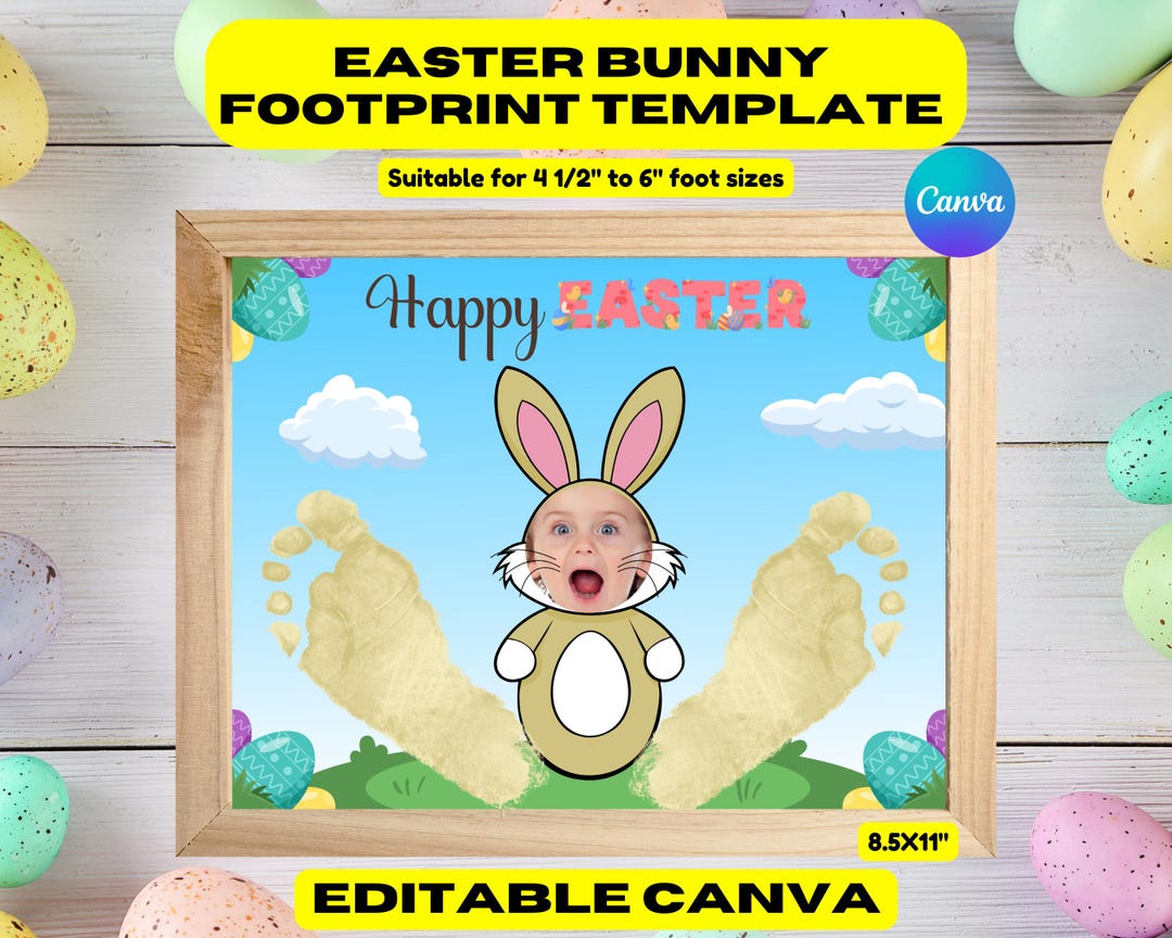 Easter Bunny Footprint Printable Craft | Editable Canva Template for ...
