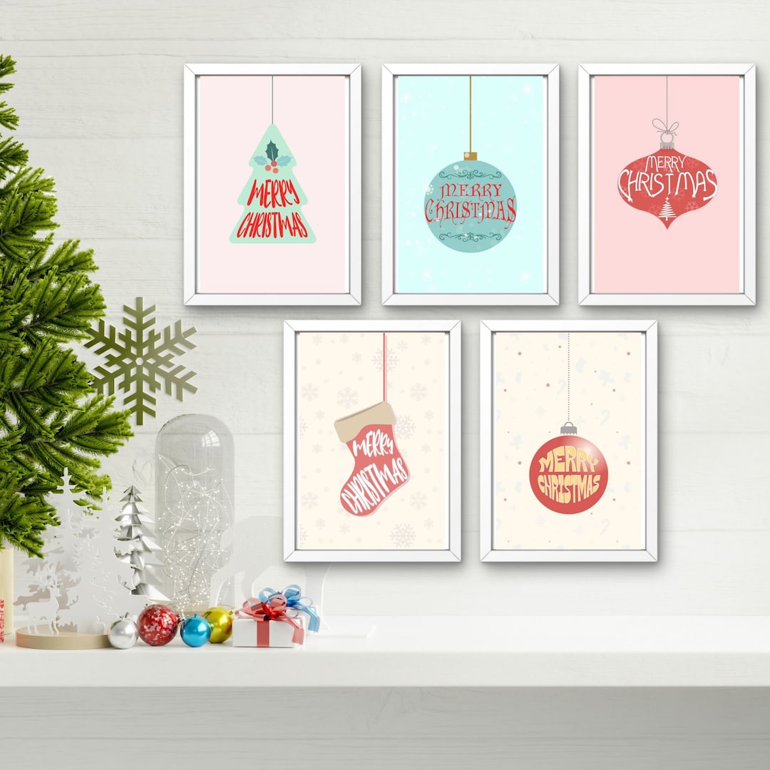 Christmas Printable Pdf, Bundle of 5 Christmas Wall Art, Pastel Colors ...