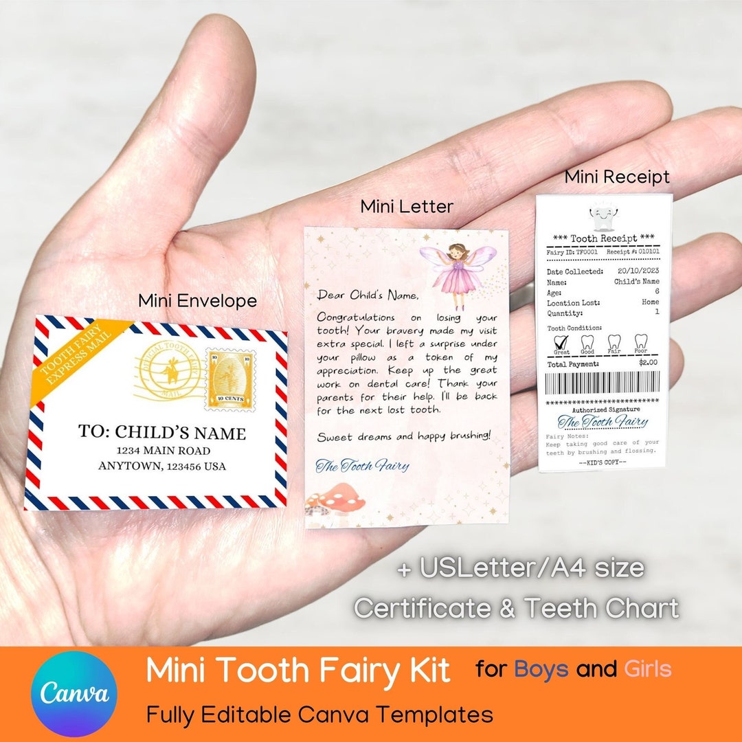 Editable mini tooth fairy letter kit, tooth fairy receipt, letter for ...