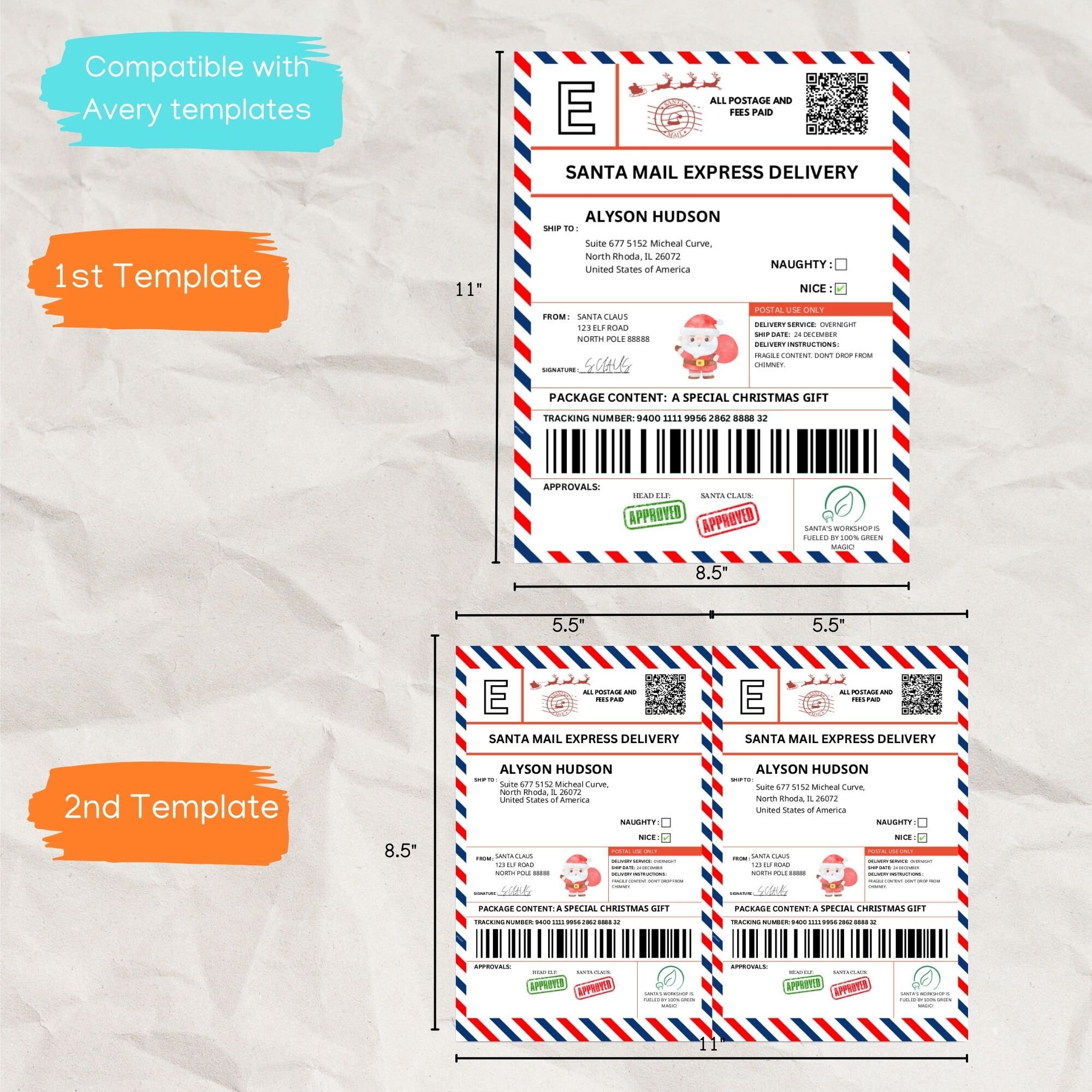 Editable PDF Santa Mail Shipping Label for Kids, Christmas Santa ...