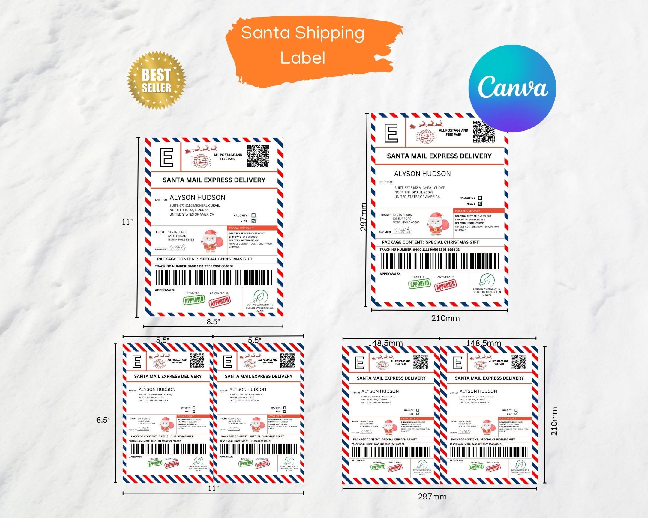Santa Shipping Labels, North Pole Mail Label, Christmas Gift Stickers ...