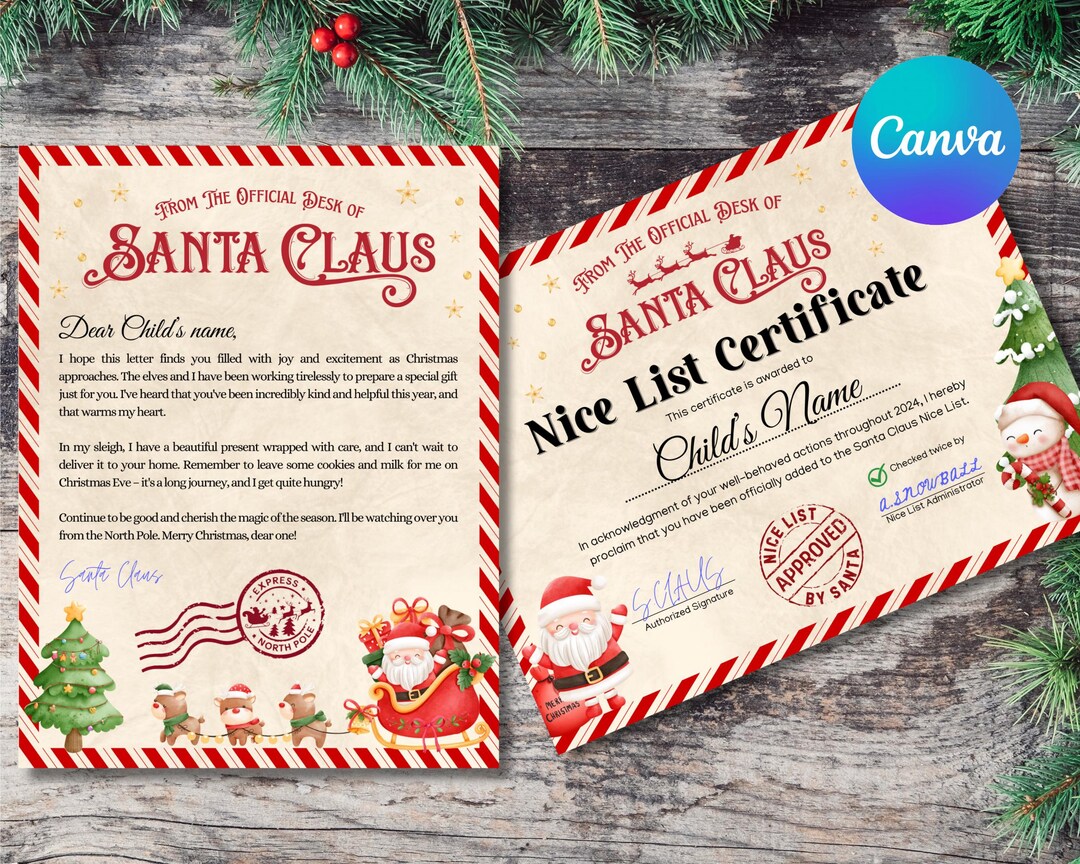 Editable Letter From Santa Claus | Printable Nice List Certificate ...