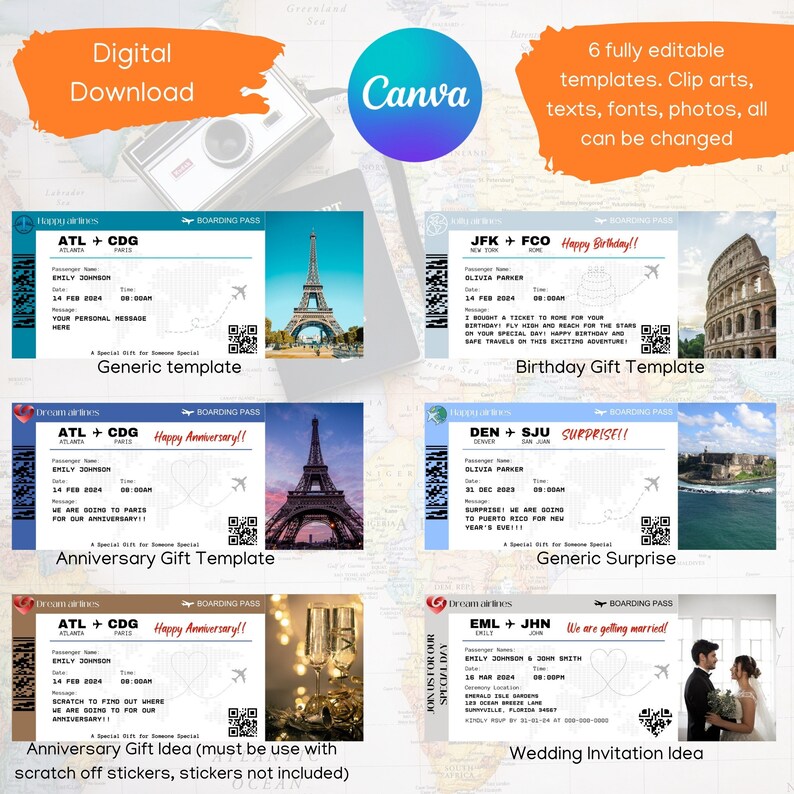 Editable Boarding Pass Template Printable Surprise Gift Idea Boarding ...