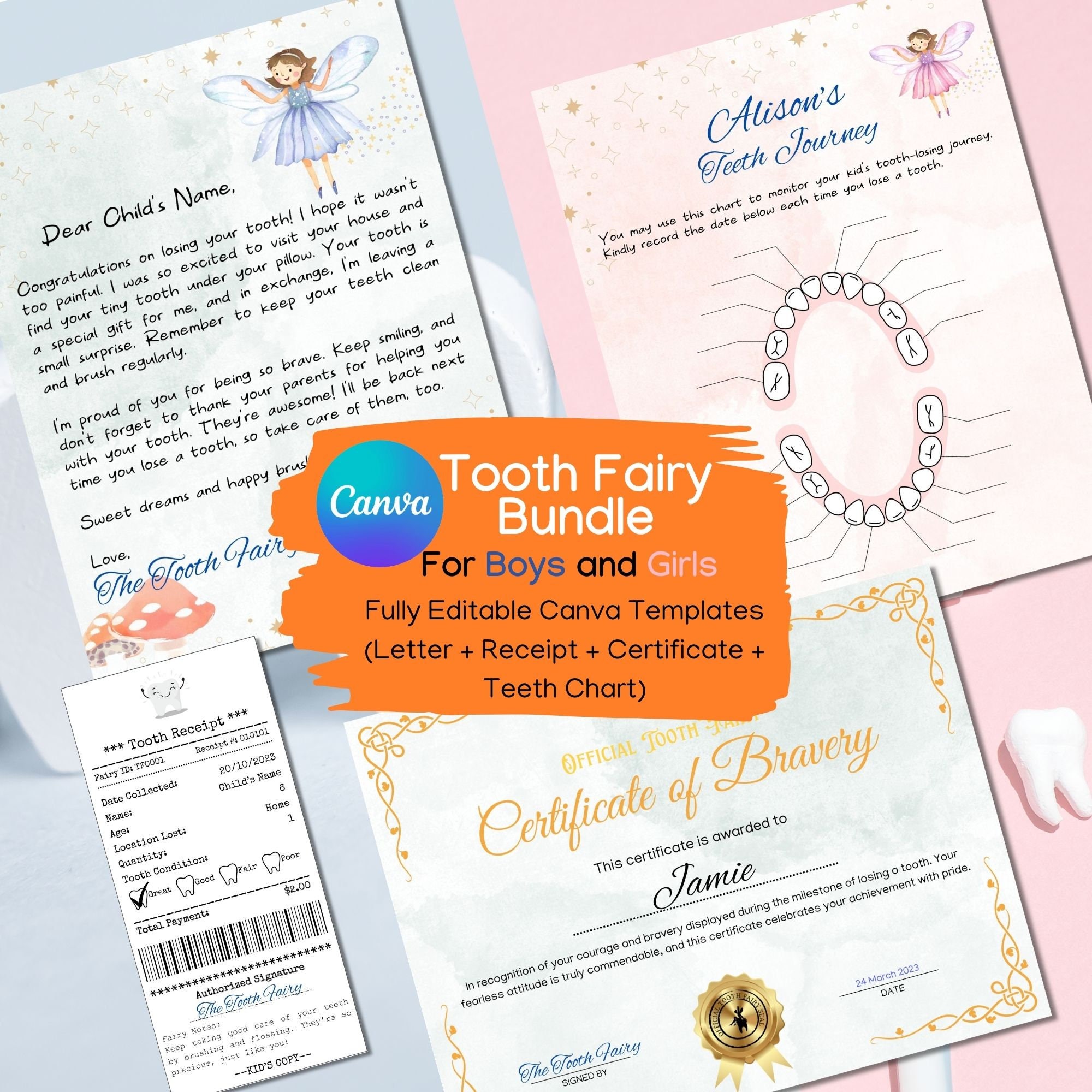 Tooth Fairy Letter Bundle Printable Tooth Fairy Note Tooth Receipt ...