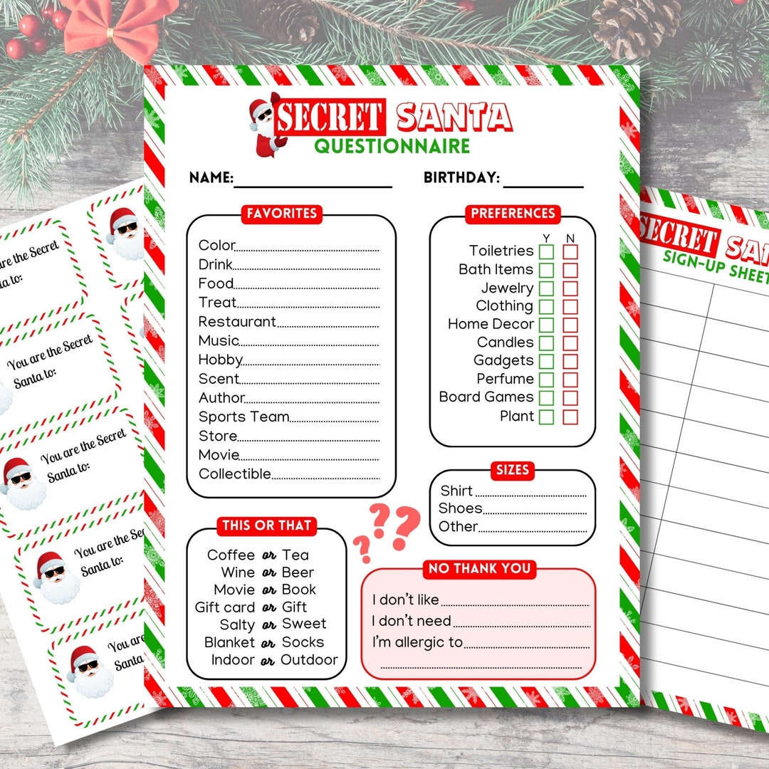 Secret Santa Questionnaire, Secret Santa Survey, Office Gift Exchange ...