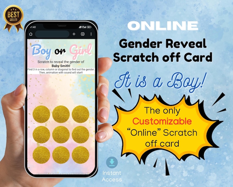 It is a BOY Online Gender Reveal Scratch off Card | Interactive Gender ...