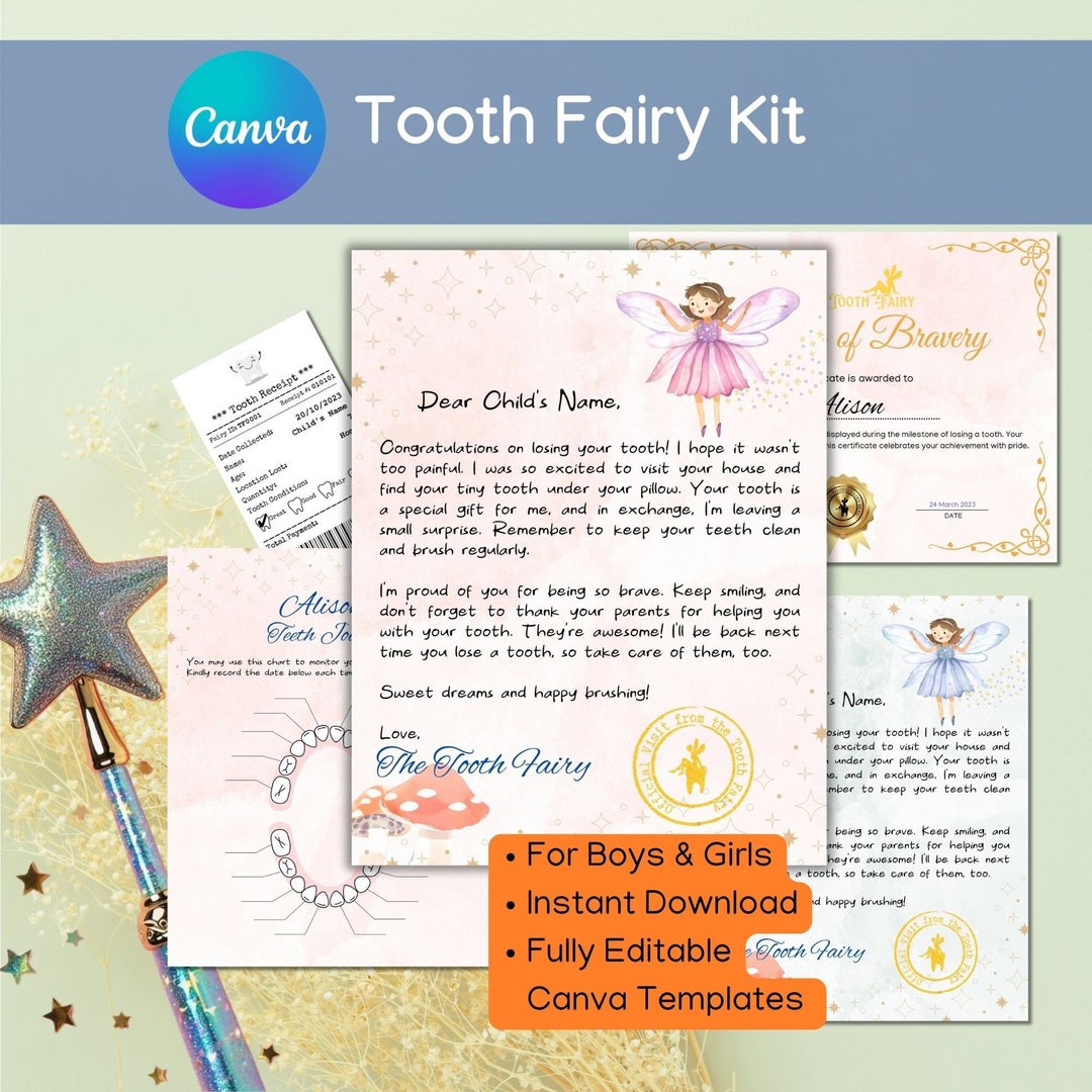 Tooth Fairy Letter Bundle Printable Tooth Fairy Note Tooth Receipt ...