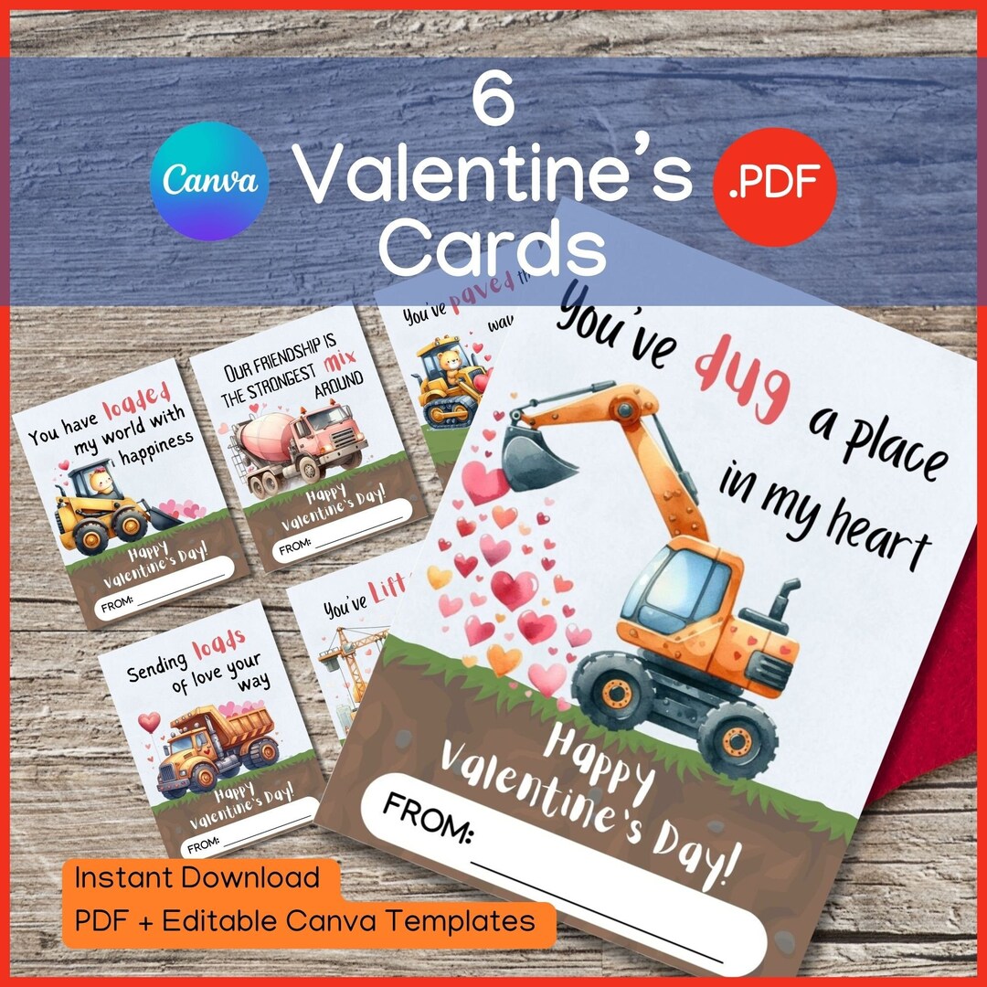 Construction Valentines Day Card Printable Classroom Valentine Day Card ...