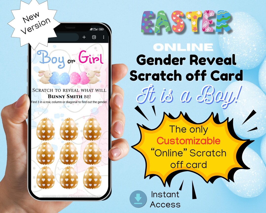 Easter It is a BOY Online Gender Reveal Scratch off Card | Interactive ...