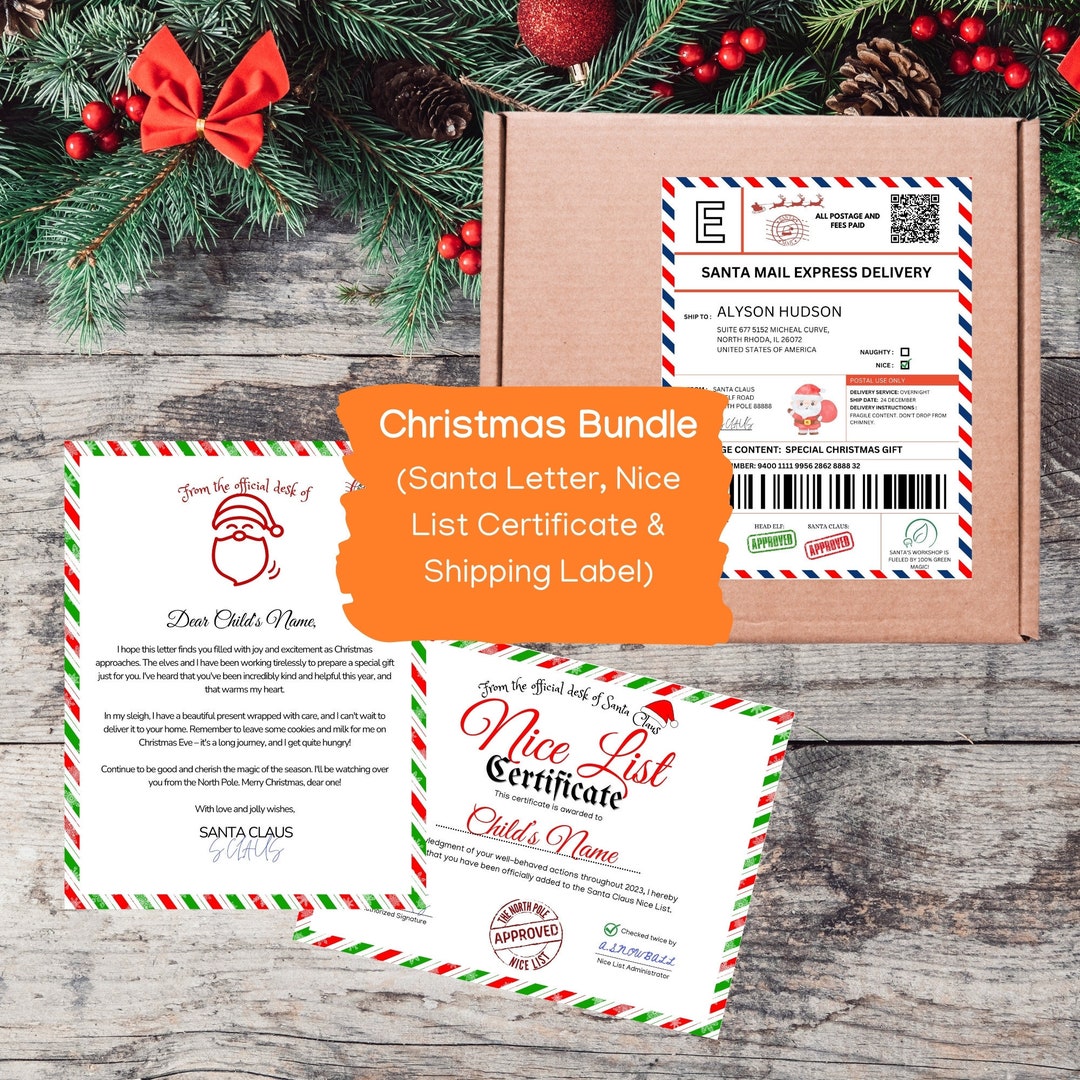 Editable Santa Mail Shipping Label Bundled With Santa Letter + Nice ...