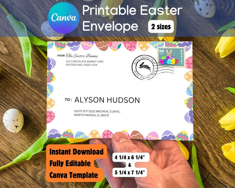 DIY Easter Bunny Envelope Template - Editable & Printable, Letter From ...