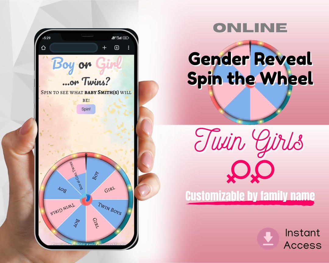 It is Twin GIRLS Online Gender Reveal Spin the Wheel | Interactive ...