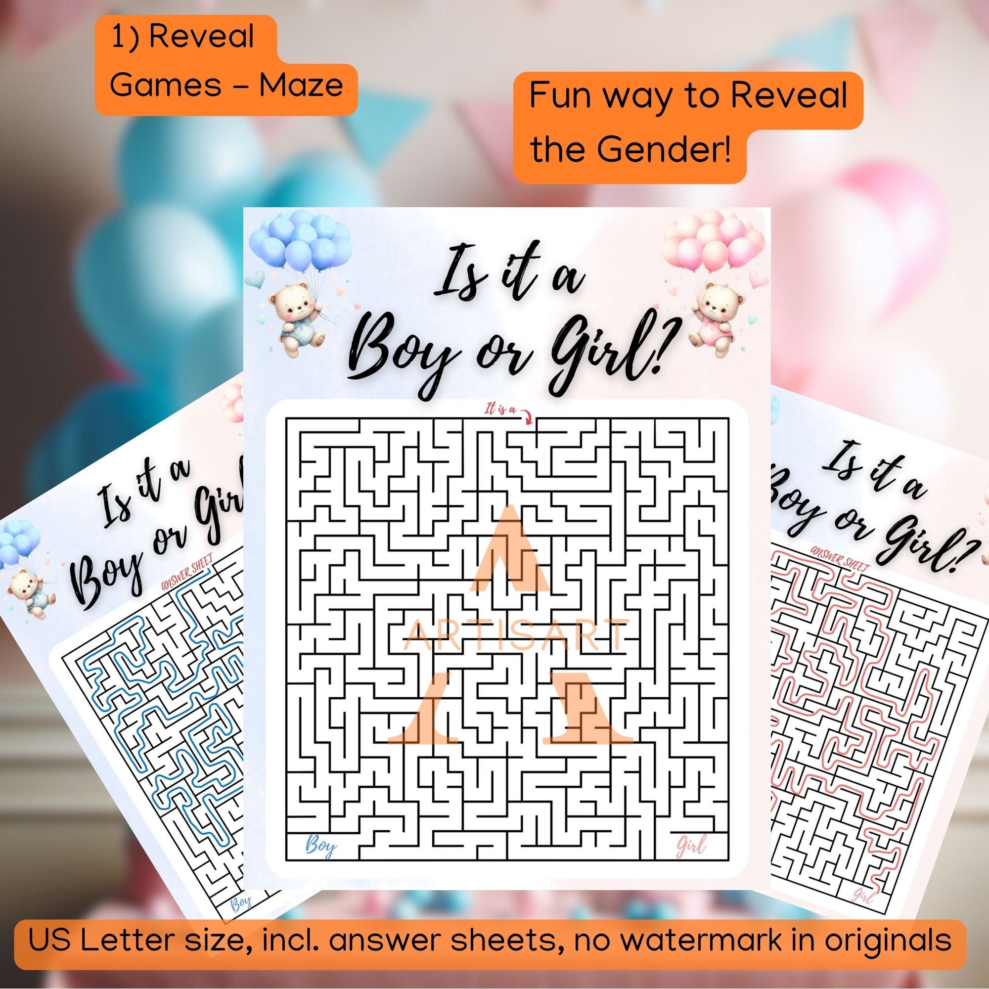 Gender Reveal Games Printable Teddy Bear Gender Announcement Game Baby ...