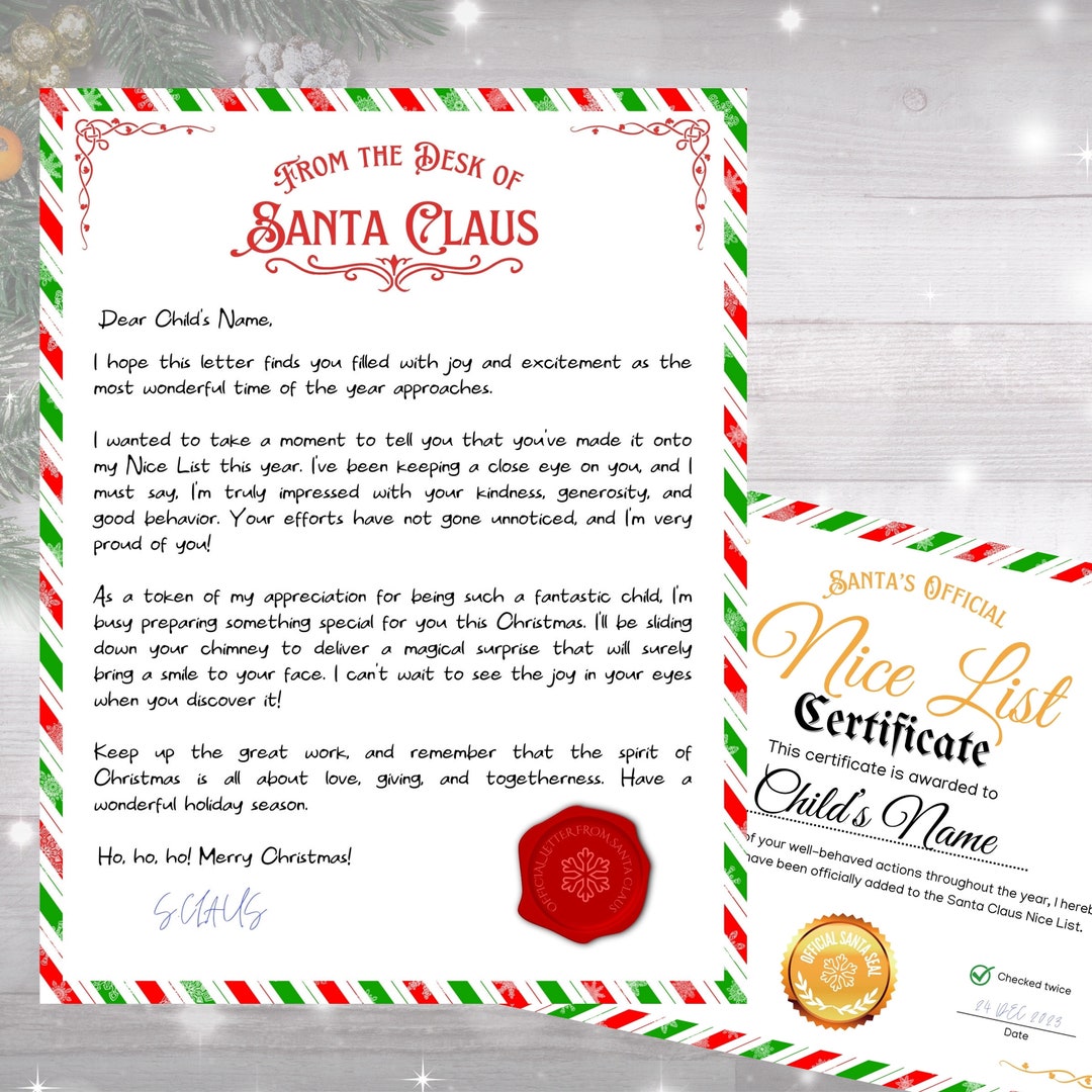 Editable Letter From Santa Claus + Nice List Certificate, From the Desk ...
