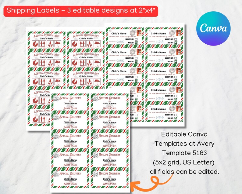 Santa Shipping Labels | Christmas Gift Tags | Holiday Gift Sticker ...