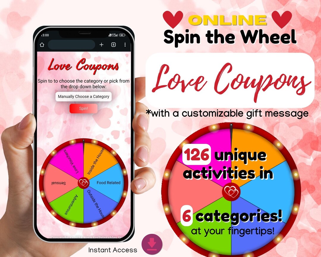 Spin the Wheel Love Coupons Online Interactive Valentine Day Activity ...