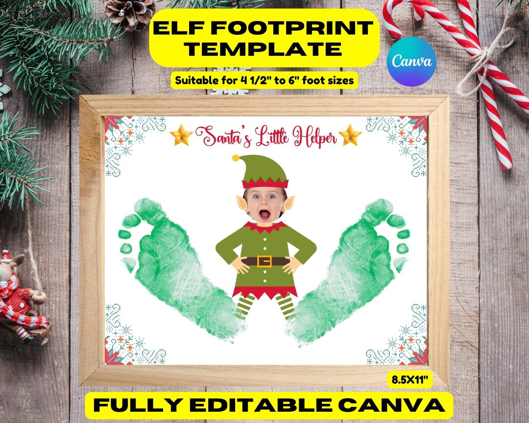 Printable Elf Footprint Craft Christmas Footprint Activity Baby's First ...