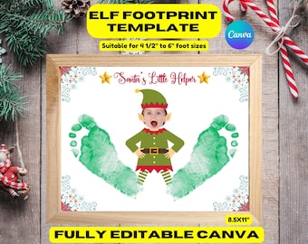 Elf Photo Handprint Art, Editable Canva Template, Baby's First ...