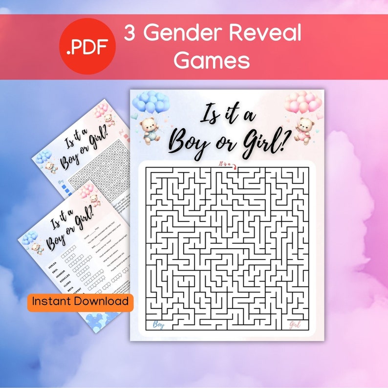 Gender Reveal Games Printable Teddy Bear Gender Announcement Game Baby ...