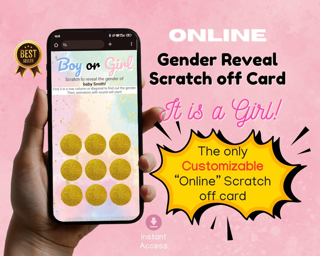 It is a GIRL Online Gender Reveal Scratch off Card | Interactive Gender ...