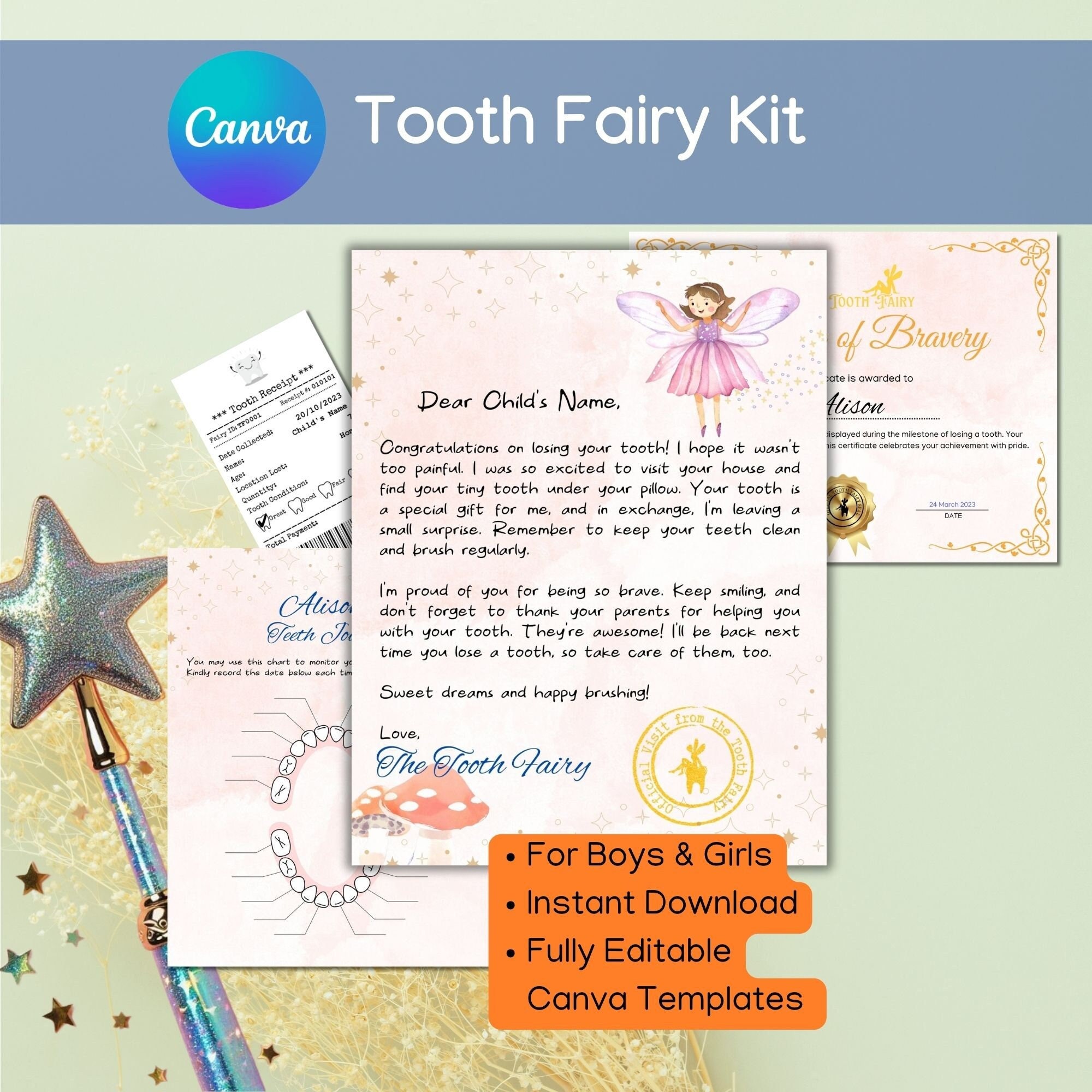 Tooth Fairy Letter Bundle Printable Tooth Fairy Note Tooth Receipt ...