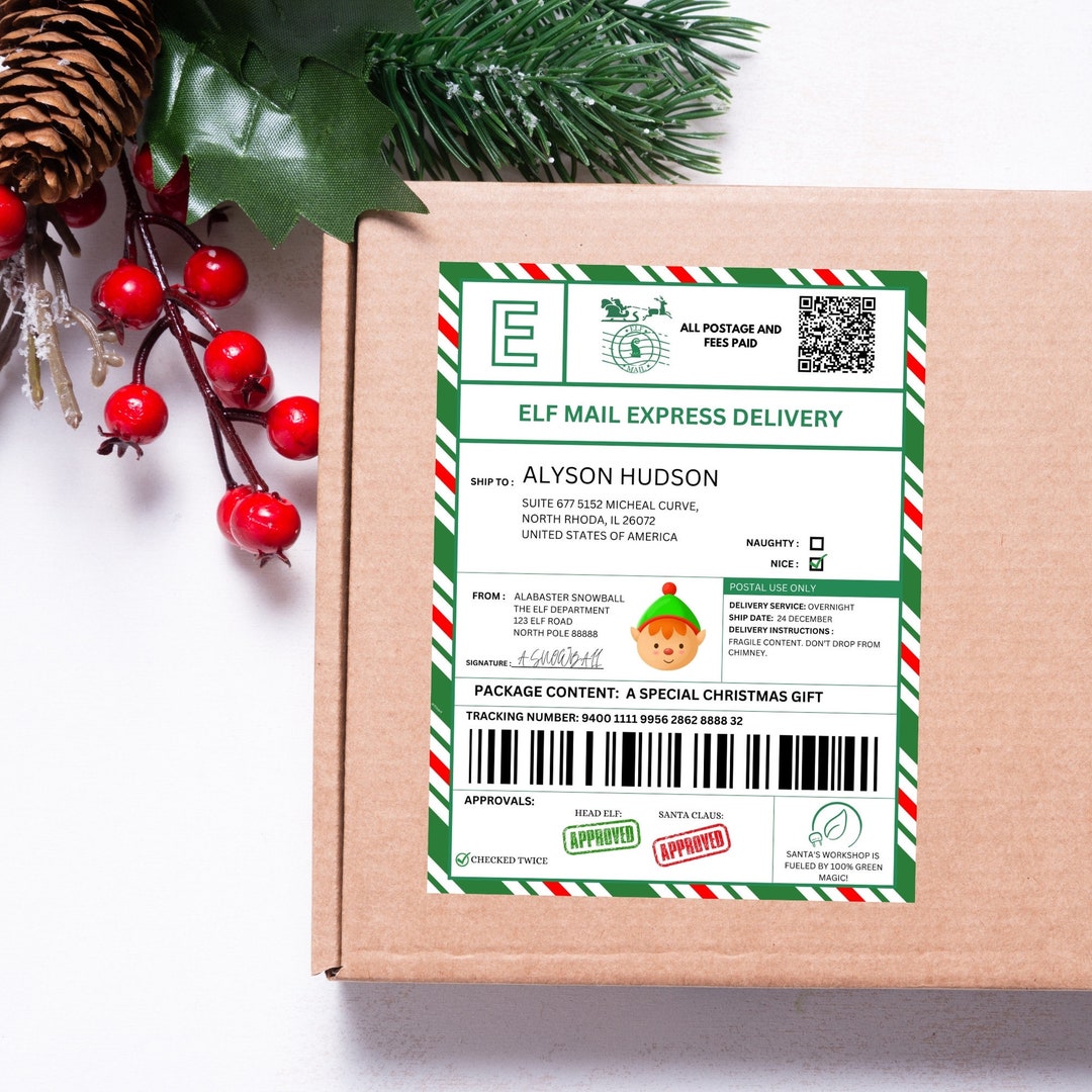 Editable Elf Mail Shipping Label for Kids, Christmas Shipping Sticker ...