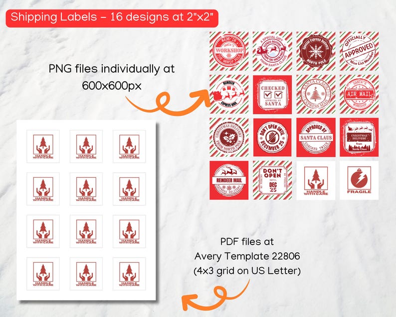 Santa Shipping Labels | Christmas Gift Tags | Holiday Gift Sticker ...