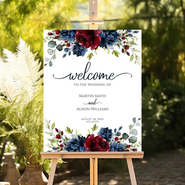 Burgundy Wedding Welcome Sign - Etsy