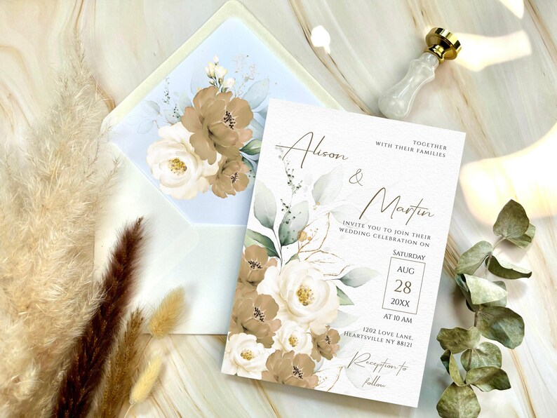 Beige Elegance Wedding Invitation Suite, Floral Wedding Invitation ...