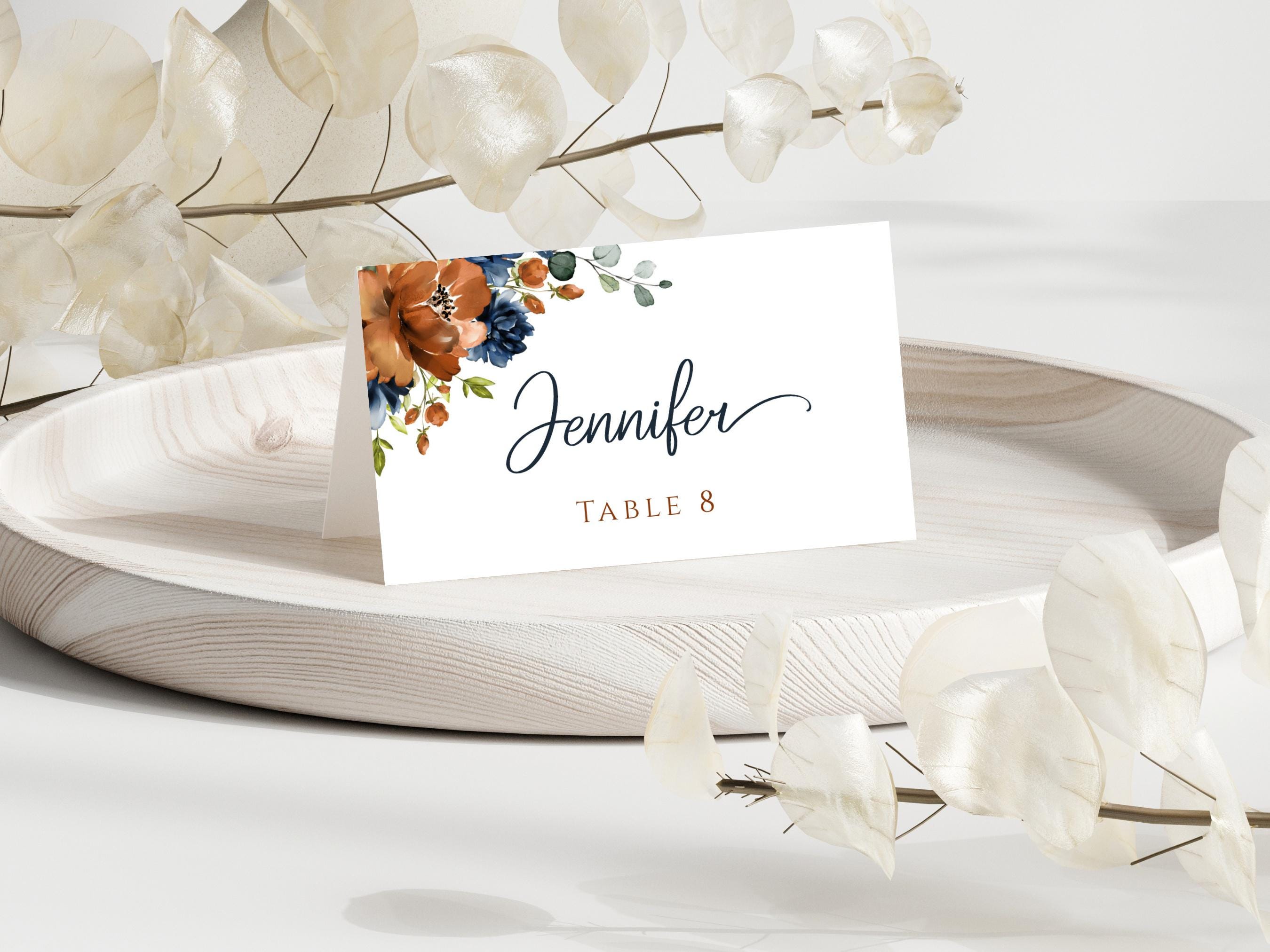 Wedding Place Card Template, Blue Navy and Terracotta Wedding Name ...