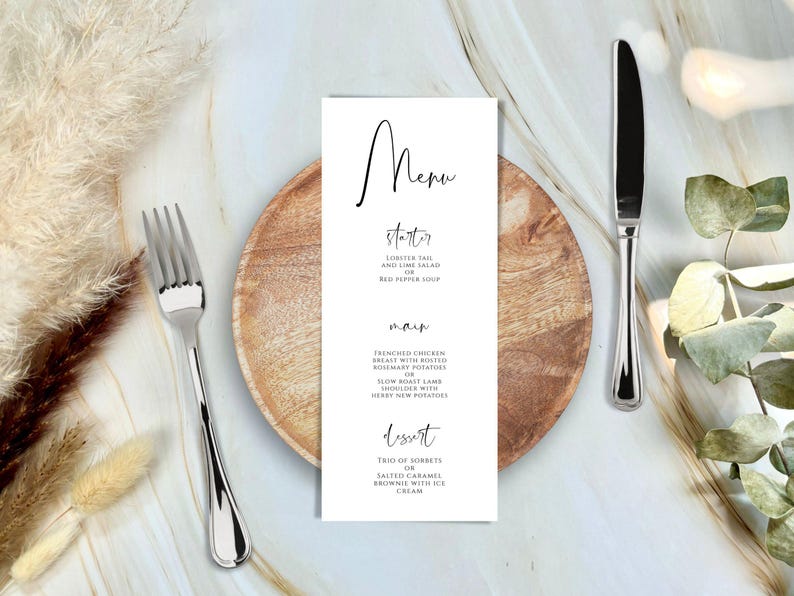 Wedding Menu Template, Minimalist Wedding Menu, Editable & Printable ...