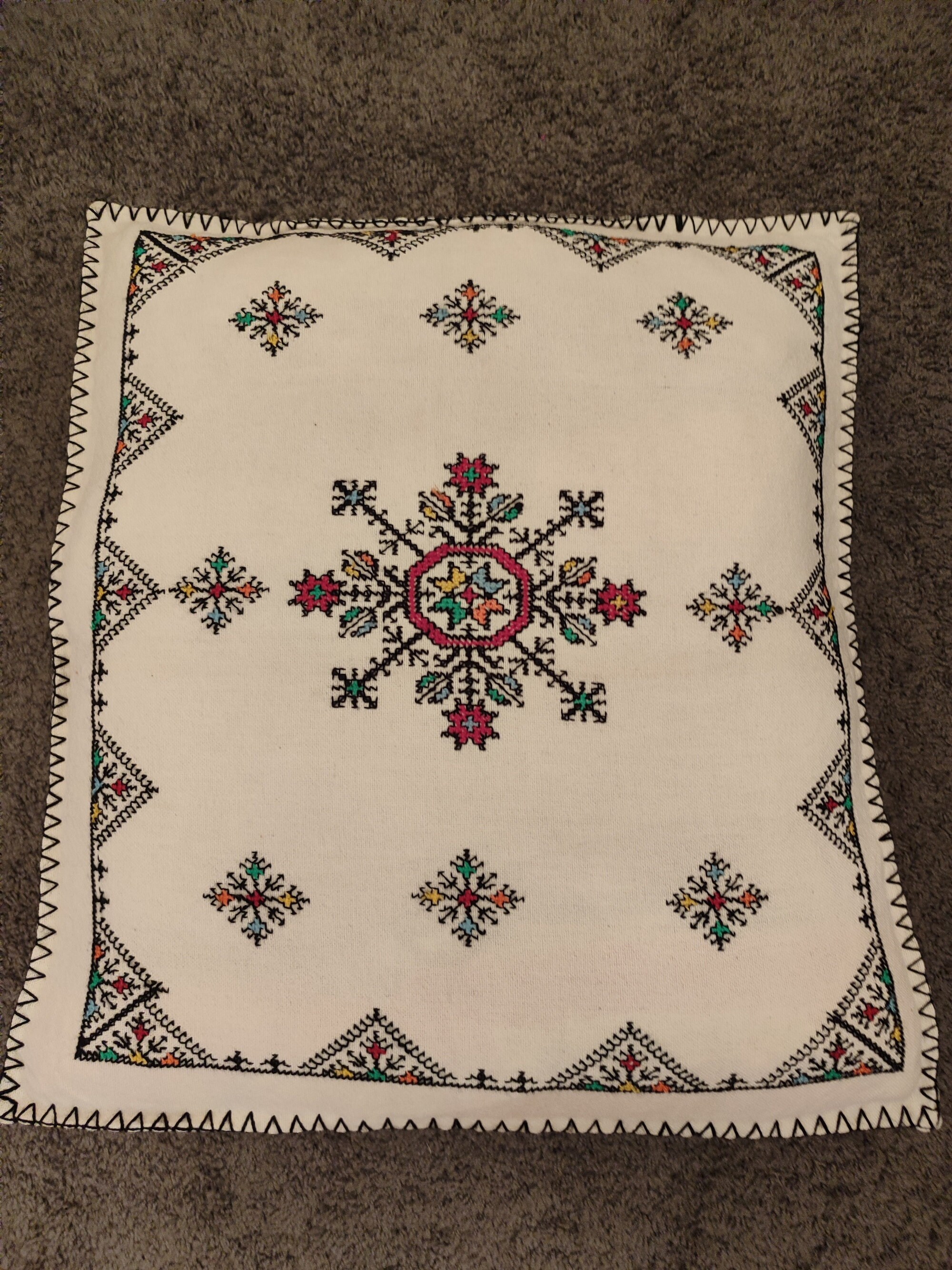 Moroccan Pouf With Multicolorful Handmade Embroideries, Square Moroccan ...