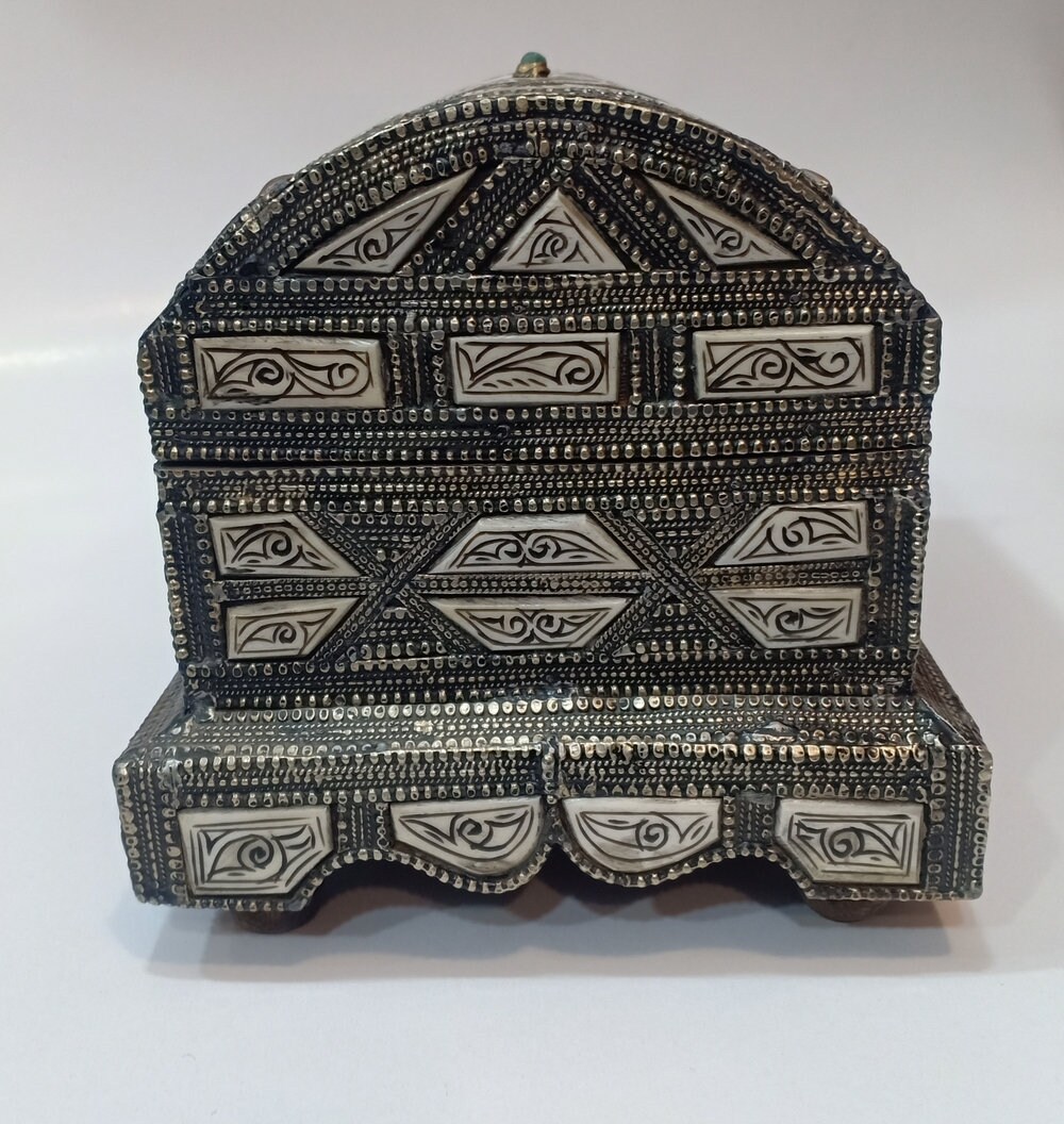 Vintage Moroccan Box Decorated With Hand Engraved Metal and Camel Bones ...