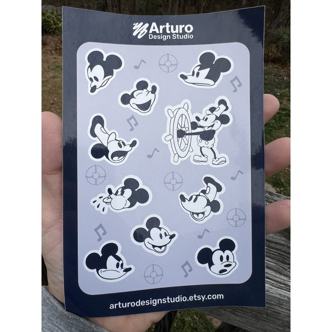 Steamboat Willie Sticker Sheet: Retro Mouse Glossy Vinyl Stickers - Etsy