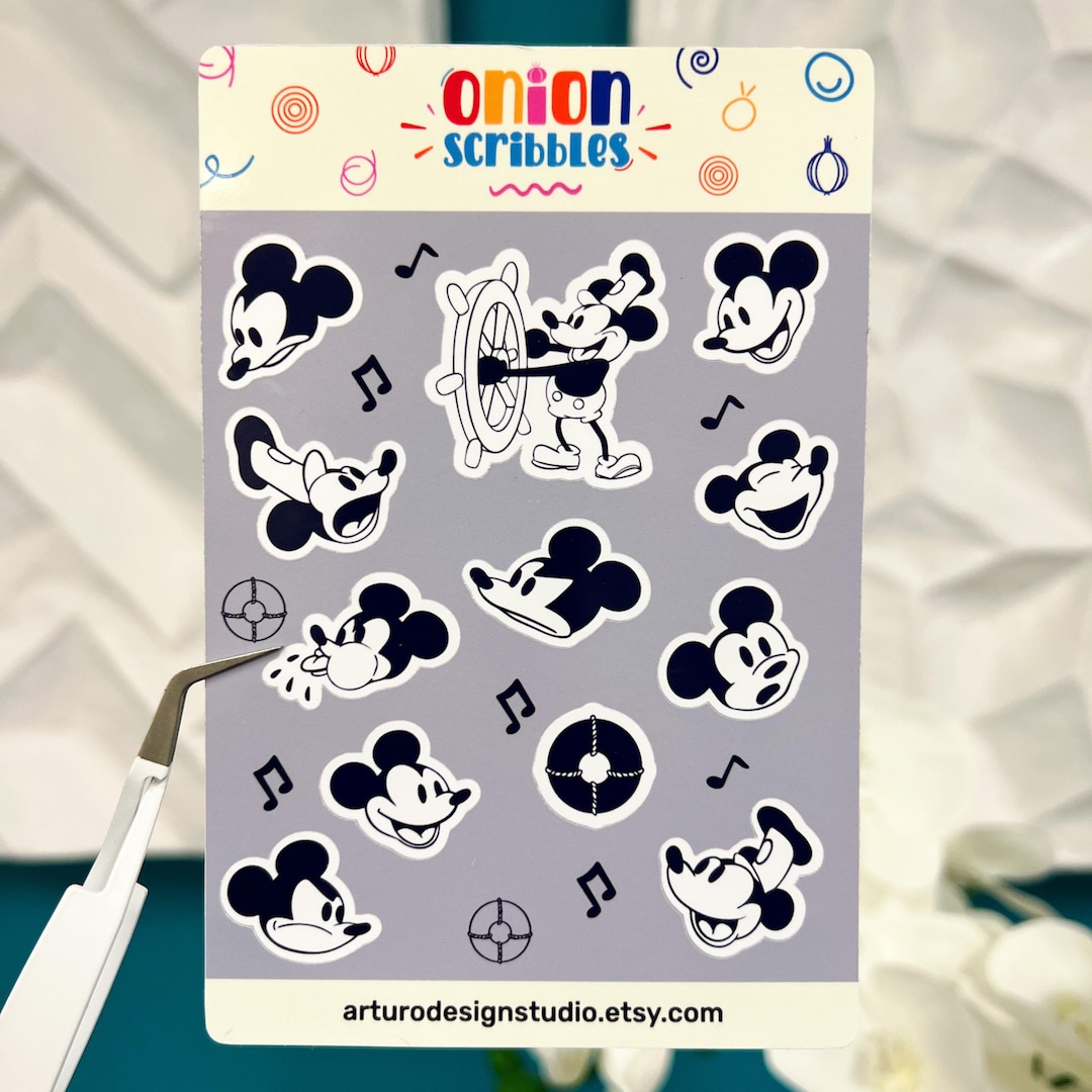 Steamboat Willie Sticker Sheet: Retro Mouse Glossy Vinyl Stickers - Etsy