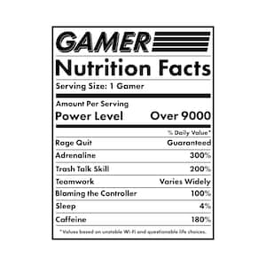 PNG SVG Funny Gamer Nutrition Label | Digital Download | Gamer Wall Art ...