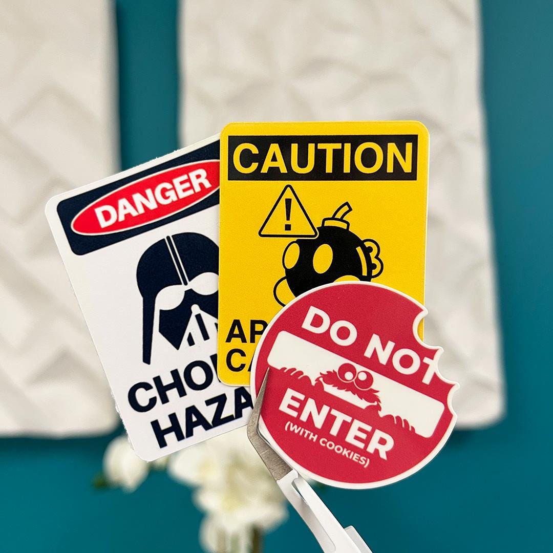 Funny Warning Sign Sticker Bundle: Humorous Waterproof Stickers - Etsy