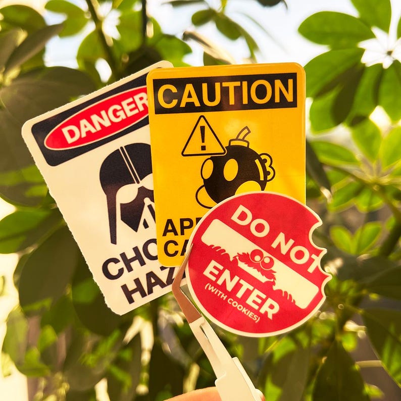 Funny Warning Sign Sticker Bundle: Humorous Waterproof Stickers - Etsy