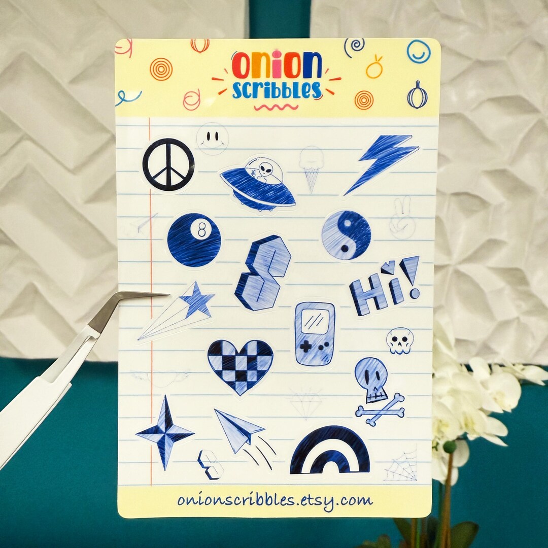 Ballpoint Pen Doodle Stickers | Blue Ballpoint Doodles | Notebook ...