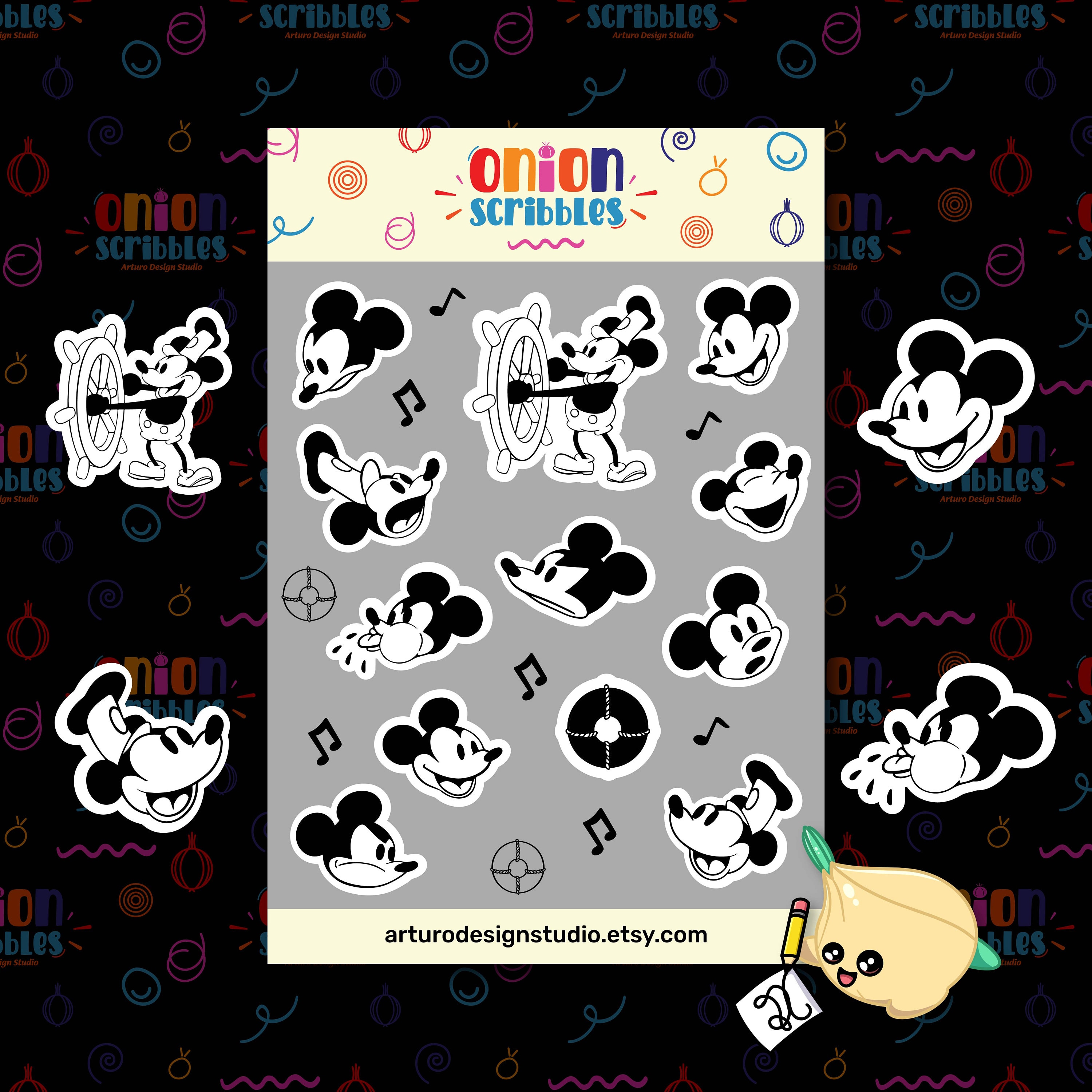 Steamboat Willie Sticker Sheet: Retro Mouse Glossy Vinyl Stickers - Etsy