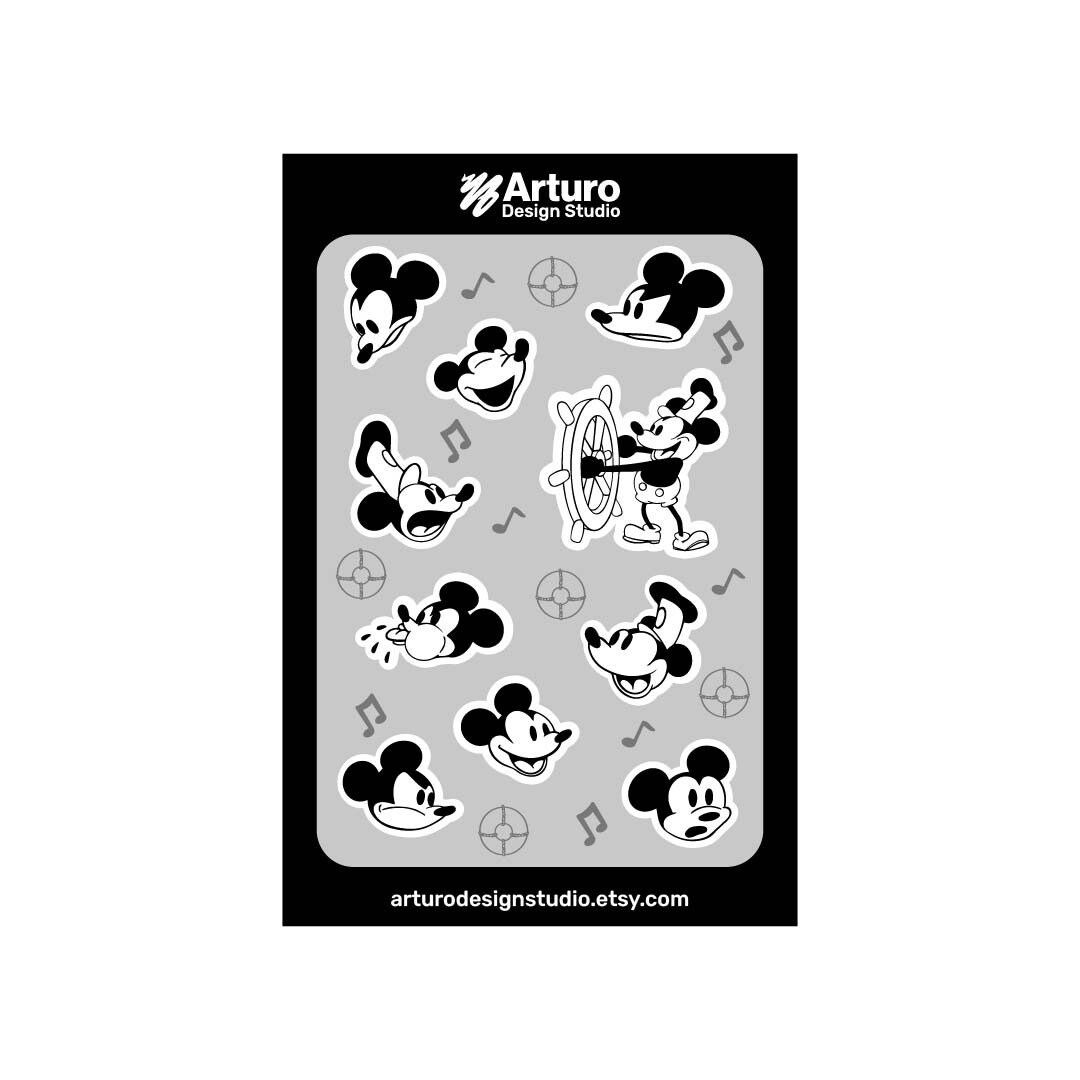 Steamboat Willie Sticker Sheet: Retro Mouse Glossy Vinyl Stickers - Etsy