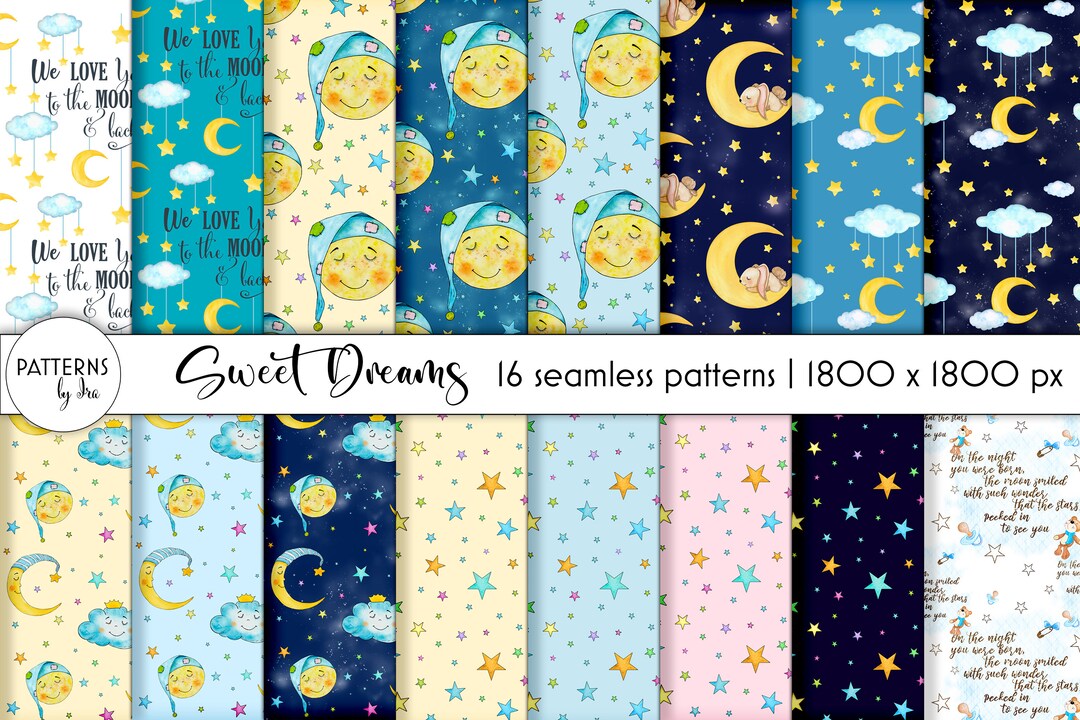 Nursery Patterns Cute Kids Patterns Sweet Dream Patterns Cute Sleeping ...