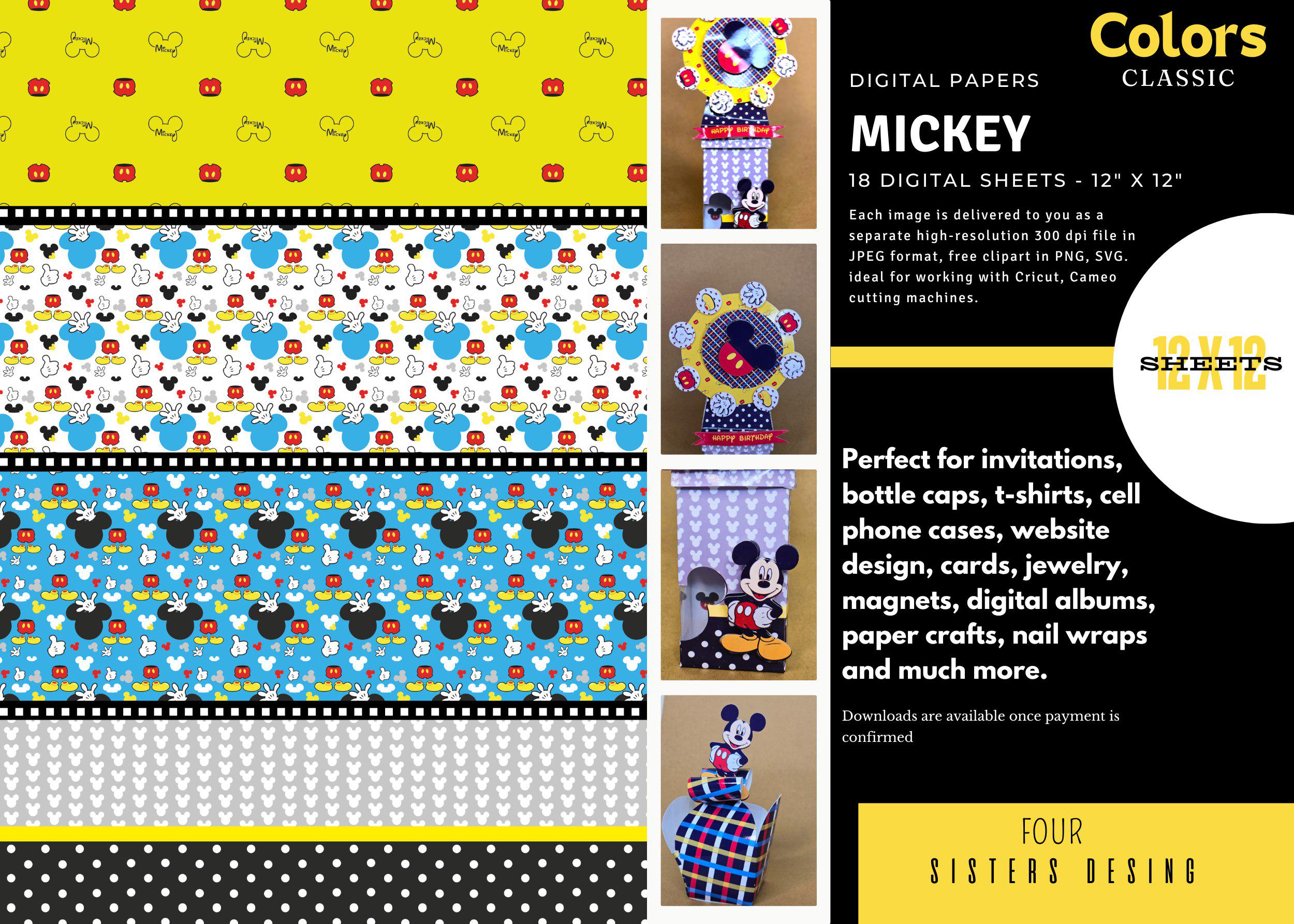 Mickey Mouse Digital Paper, Scrapbook Papers, Wallpaper, Mickey ...