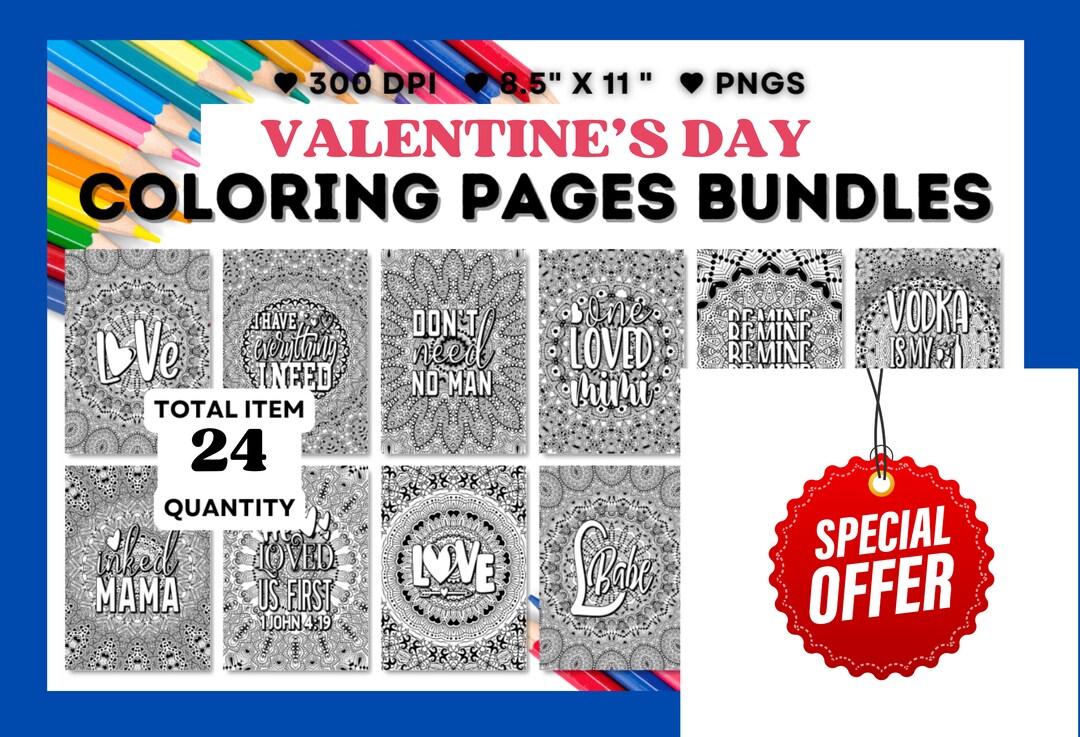 Valentine's Day COLORING PAGES BUNDLES, Coloring Mandala for Young and ...