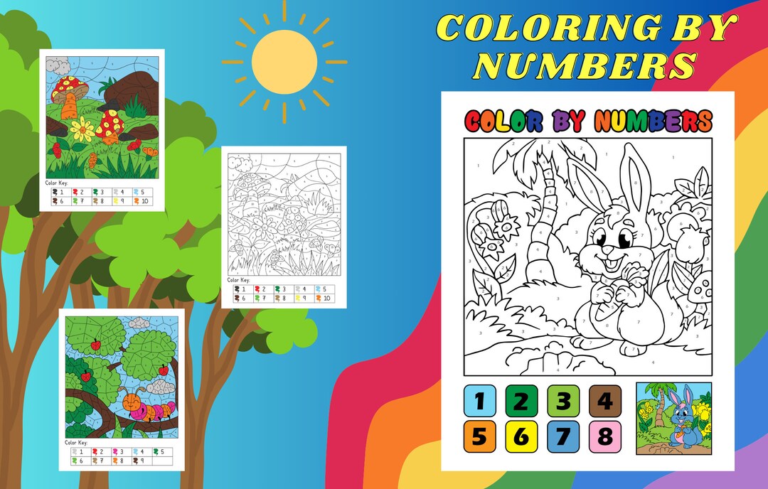 Coloring by Numbers , 28 Coloring by Numbers Pages With Solutions - Etsy