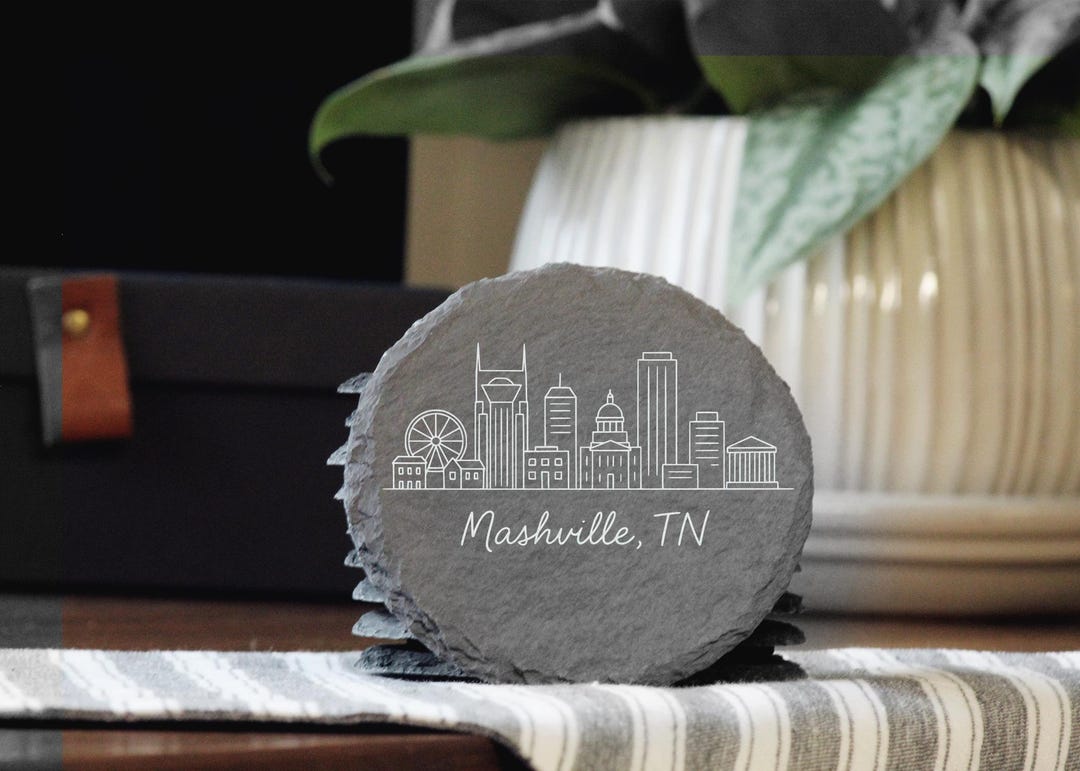 Nashville TN Script Skyline Slate Coasters - Handmade - Etsy